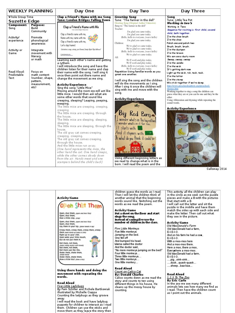 Weekly Planning for Preschool Activities | PDF | Leisure