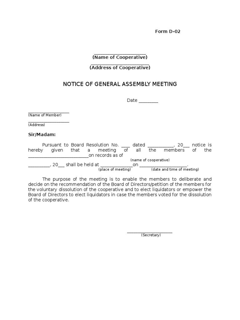 Notice of General Assembly Meeting | PDF