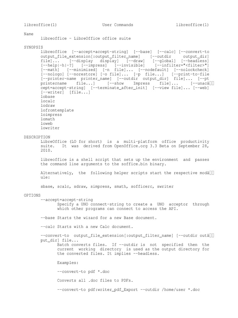 Libre Office Manual | PDF | Portable Document Format | Command Line Interface