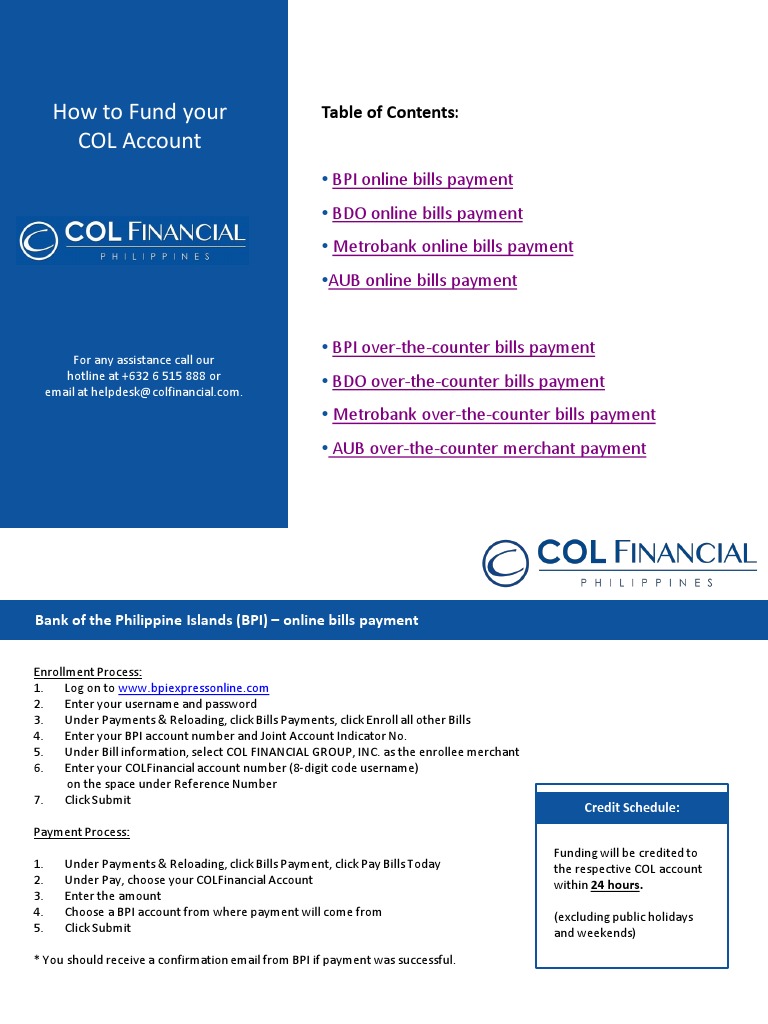 Funding Your COL Account | PDF | Bdo Unibank | Payments