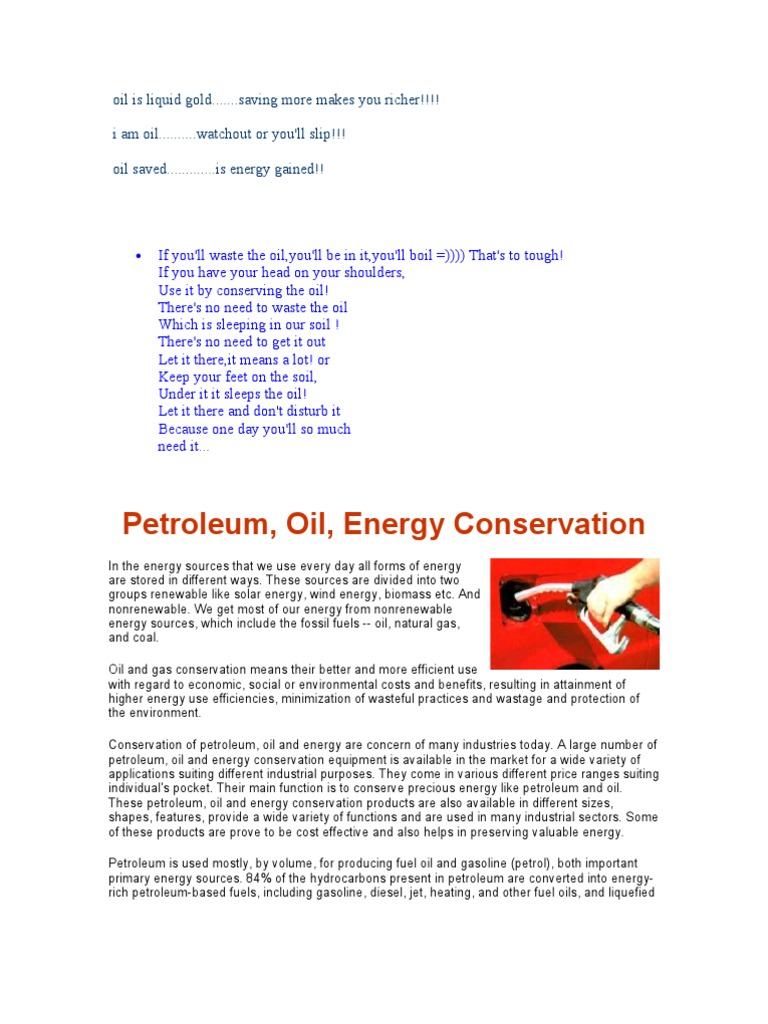 Oil Conservation | PDF | Gasoline | Petroleum