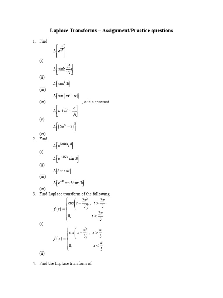 Laplace Transforms - Practice Questions | PDF