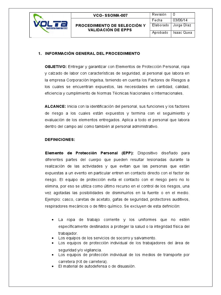 Procedimiento de Seleccion de EPPs | PDF | La seguridad | Bienestar