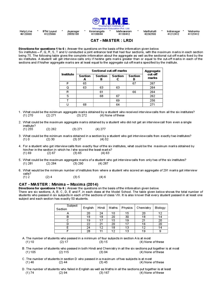 CAT - Refresher LRDI-3 - Refrence Sheet | PDF | Maxima And Minima | Teaching Mathematics