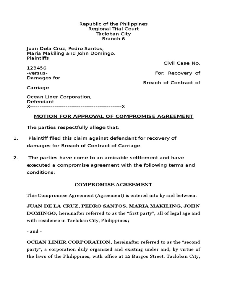 Motion for Judgment on Compromise | Assignment (Law) | Lawsuit