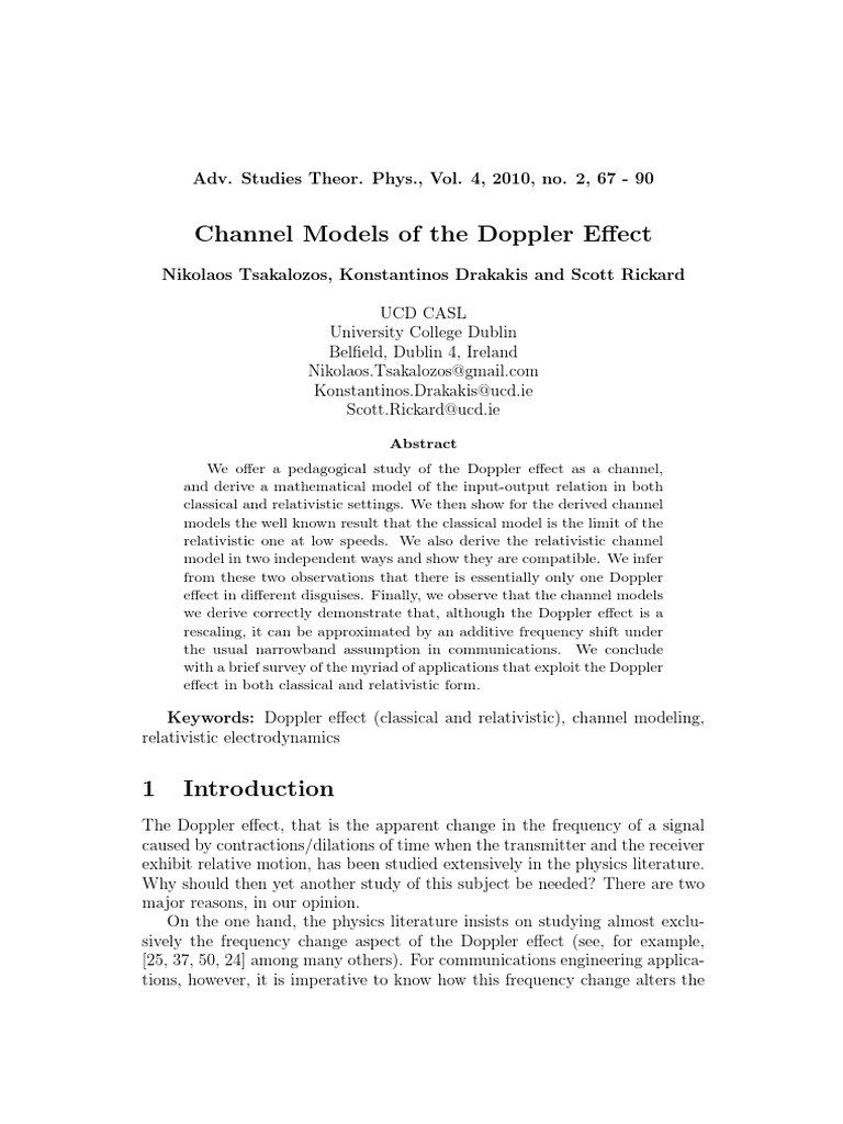 Channel Models of The Doppler Effect | PDF | Special Relativity ...