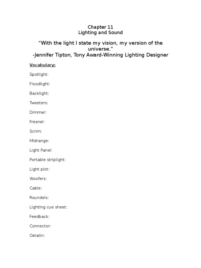 Chapter 11 - Lighting and Sound | PDF | Electronic Engineering ...