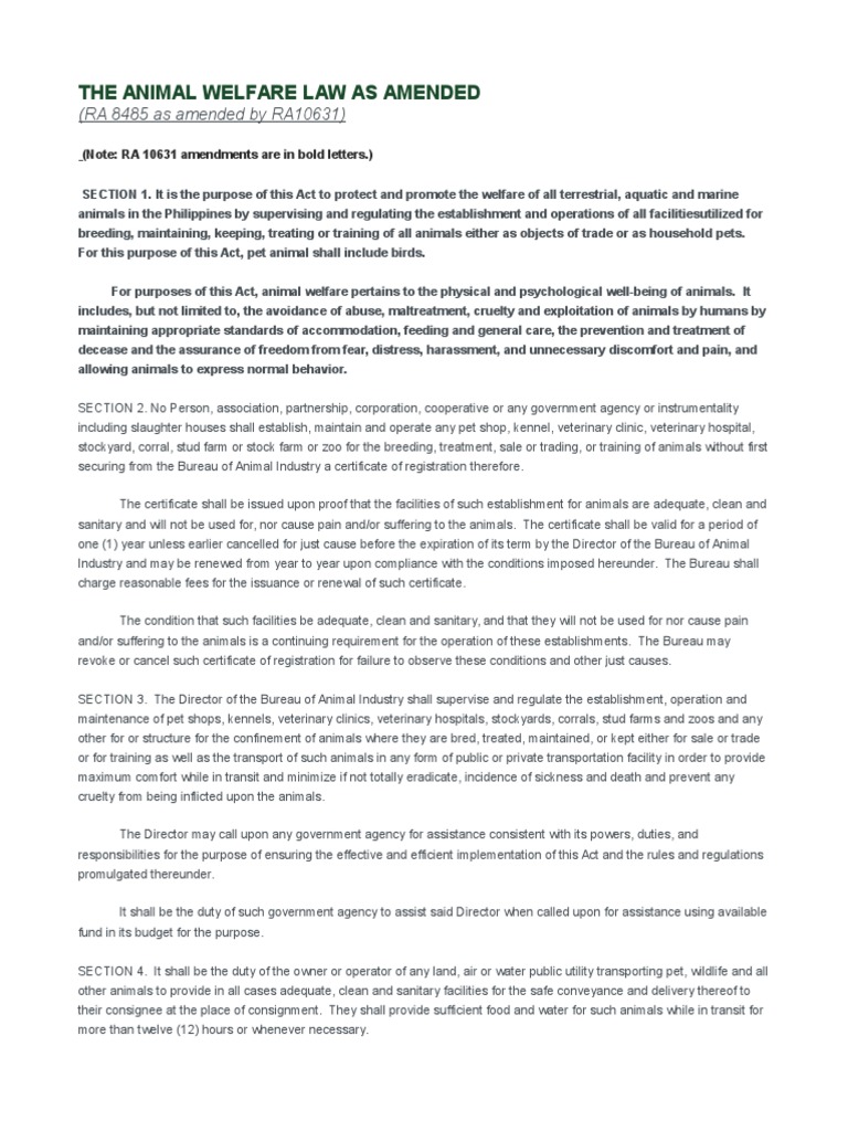 Animal Welfare Act As Amended | PDF | Animal Welfare | Animals And Humans
