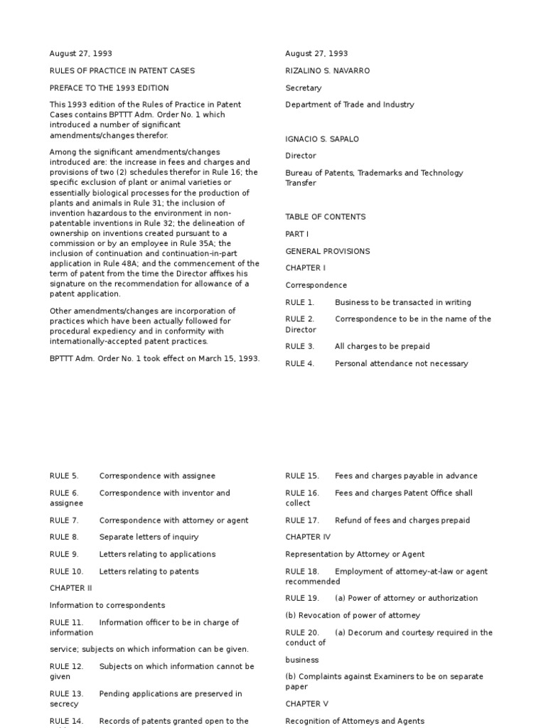 1993 Patent Case Practice Rules | PDF | Patent Application | Patent