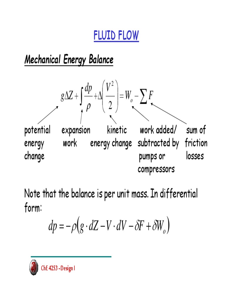W F DV V DZ G DP: Mechanical Energy Balance | PDF | Fluid Dynamics ...