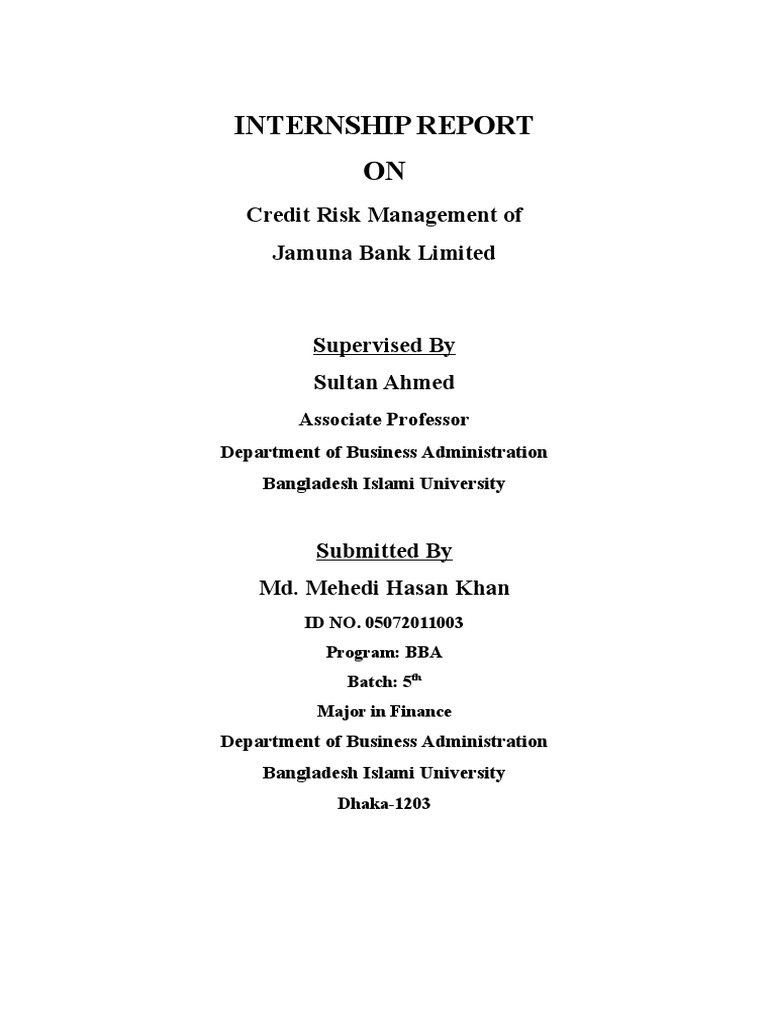 Internship Report On Credit Risk Management of Jamuna Bank Limited | Download Free PDF | Capital ...