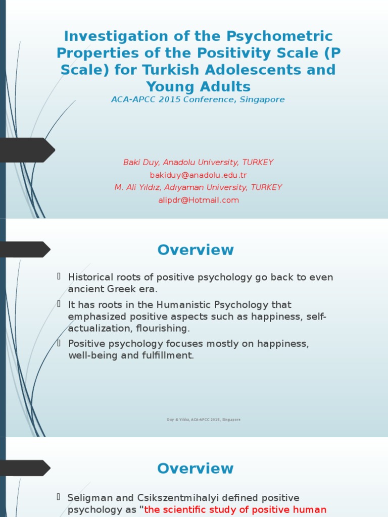 Investigation of The Psychometric Properties of The Positivity Scale (P ...