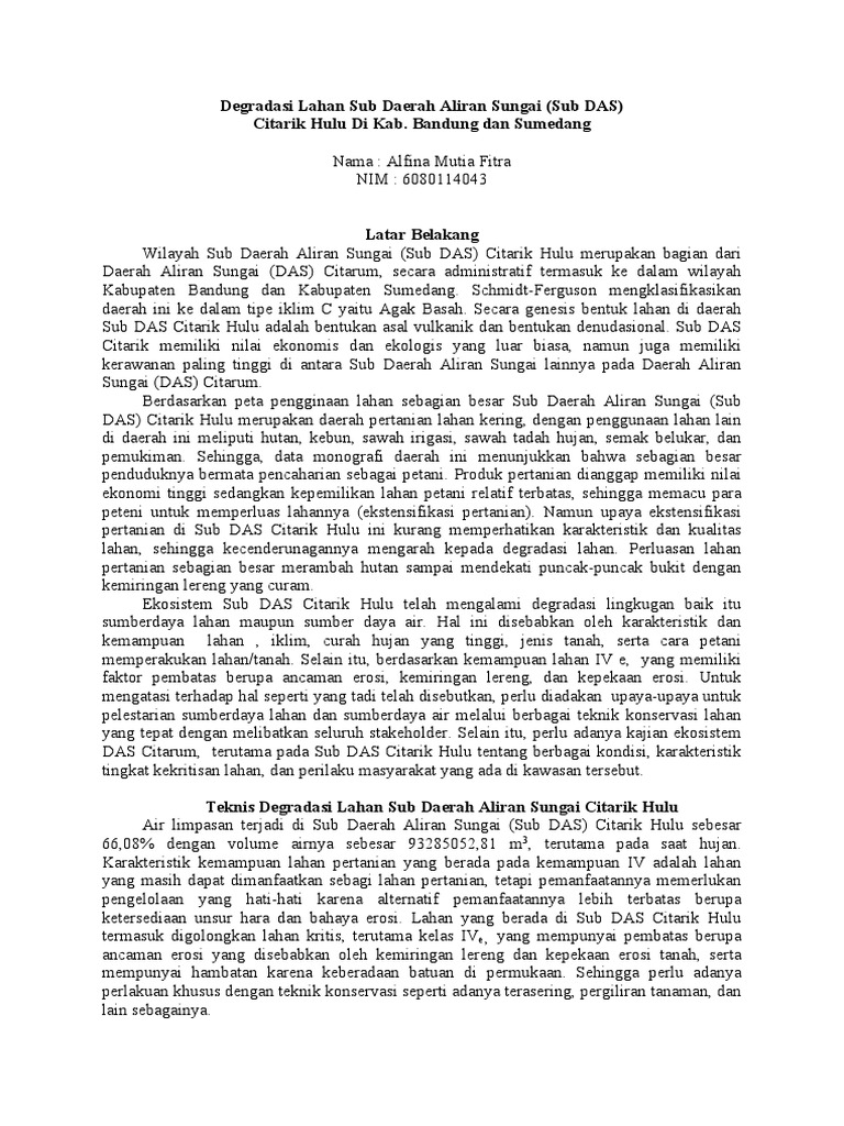 Riview Jurnal Degradasi Lahan Sub Daerah Aliran Sungai (Sub DAS ...