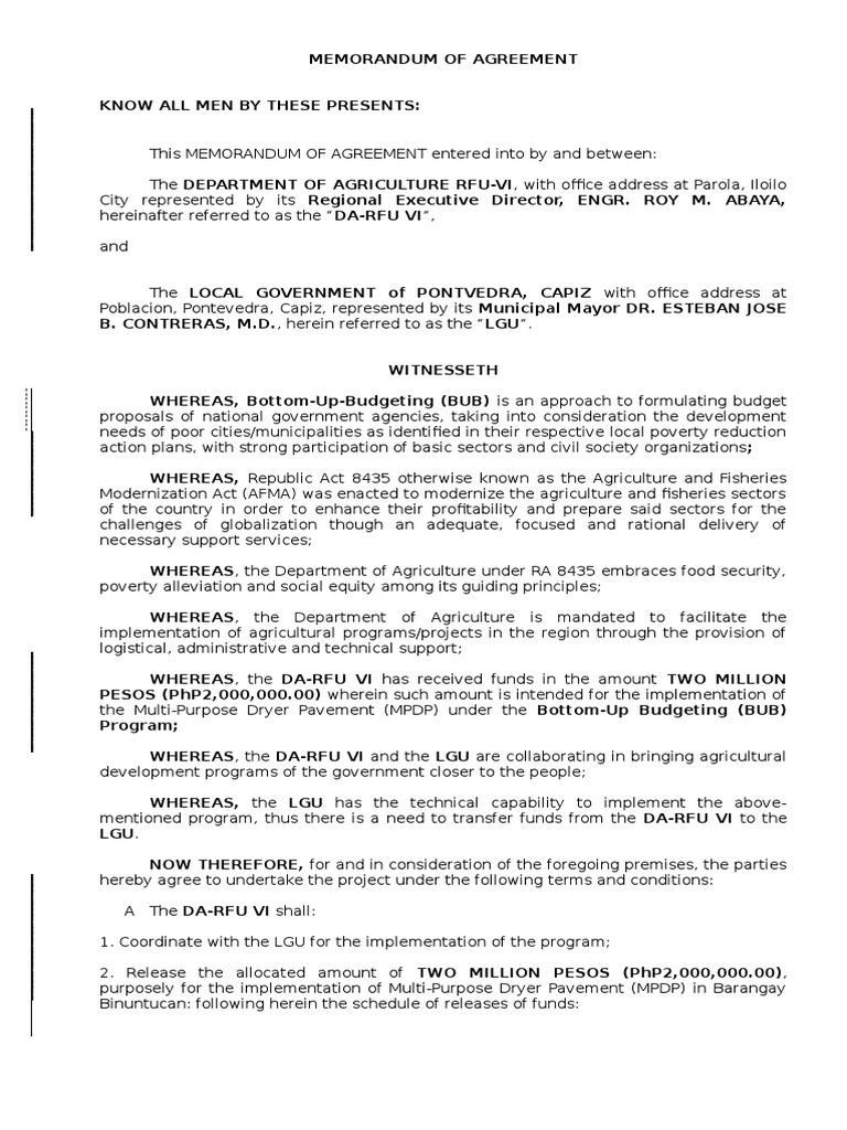 DRAFT MOA - MPDP.docx | Construction Bidding | Invoice