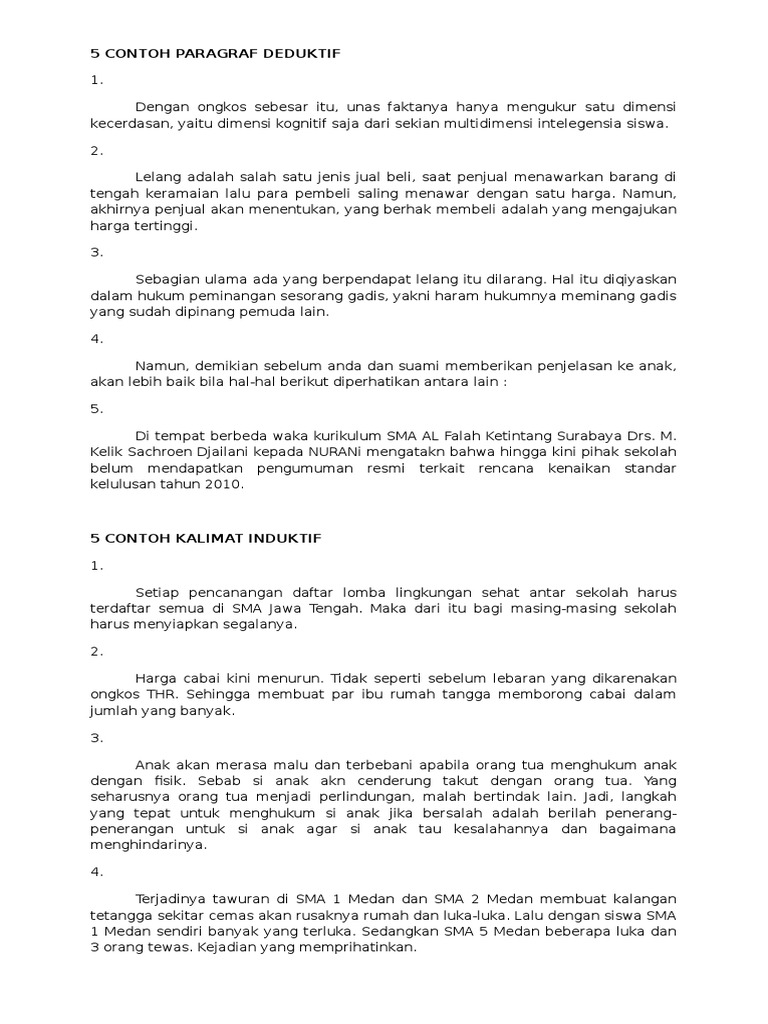 5 Contoh Paragraf Deduktif | PDF