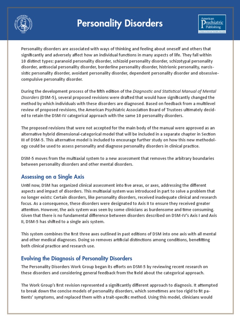 Personality Disorders DSM-V Fact Sheet | PDF