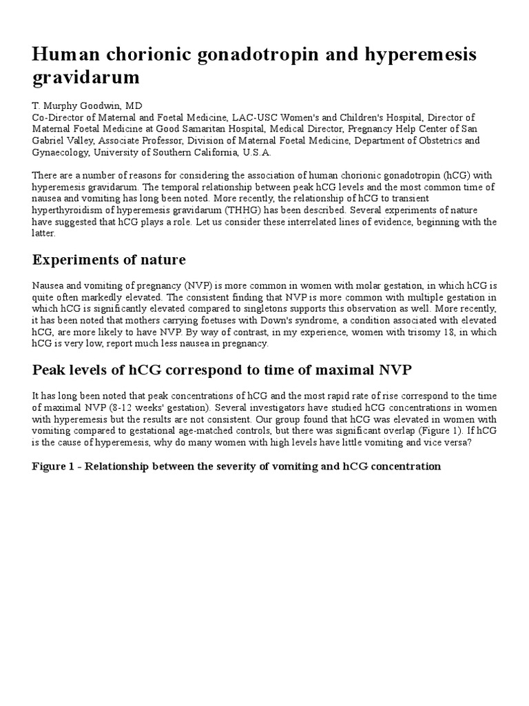 Human Chorionic Gonadotropin and Hyperemesis Gravidarum: Experiments of ...