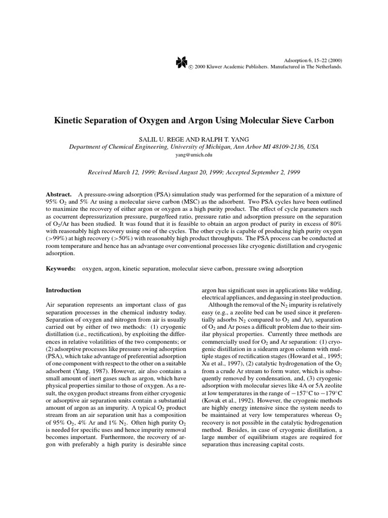 Oxygen and Argon Separation | PDF | Adsorption | Distillation