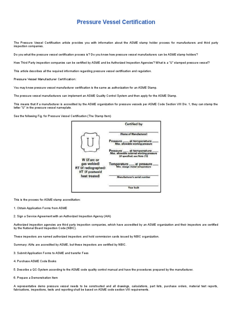 Pressure Vessel Certification | PDF