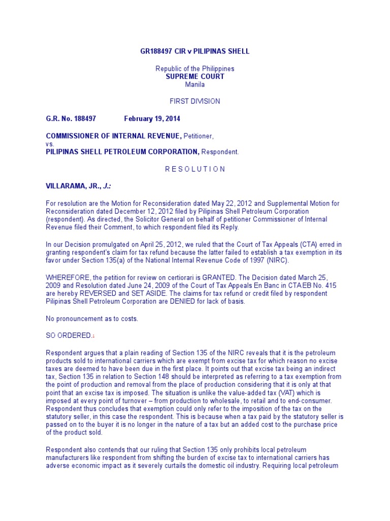 Gr188497 Cir V Pilipinas Shell | PDF | Excise | Taxation