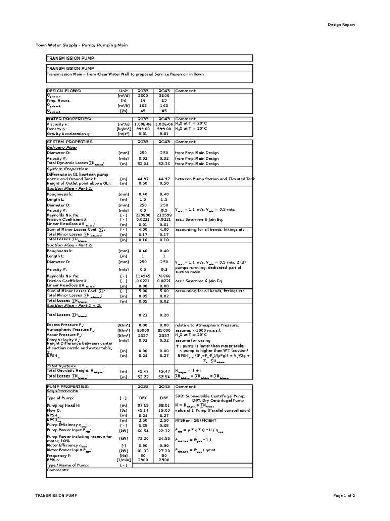 Town Water Supply - Pump, Pumping Main: Delivery Pipe | PDF | Pump ...
