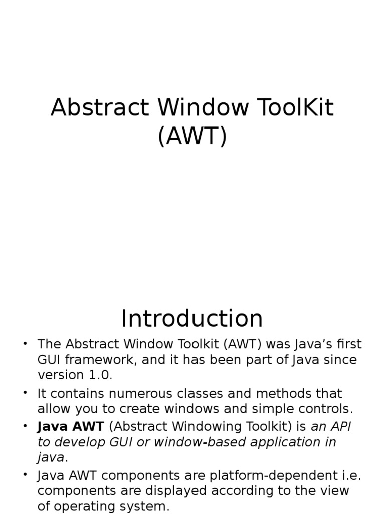 Introducing AWT | PDF | Java (Programming Language) | Class (Computer ... Introducing AWT | PDF | Java (Programming Language) | Class (Computer ...