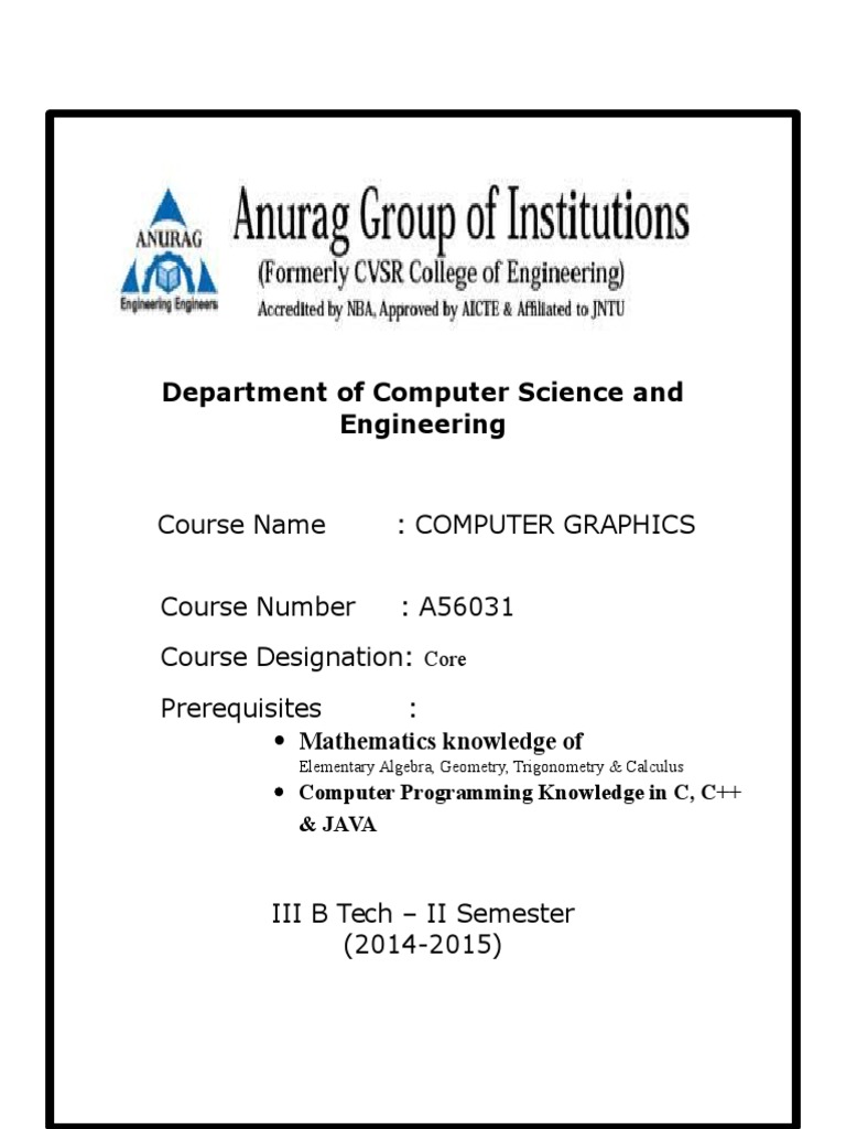 Computer Graphics Course Syllabus for III B Tech – II Semester (2014 ...