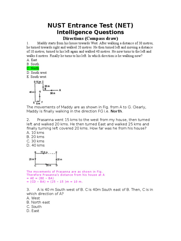 NUST Entrance Test (NET) : Intelligence Questions | PDF | Speed | Reference