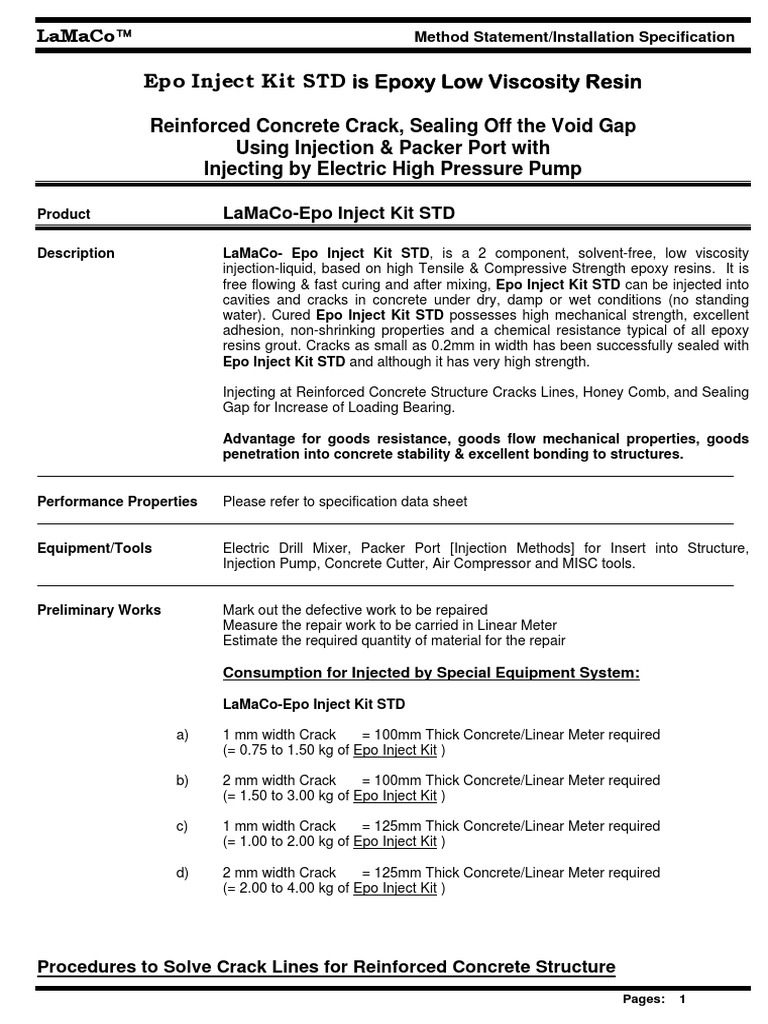 Method Installation Epo Inject Kit STD | PDF | Epoxy | Reinforced Concrete