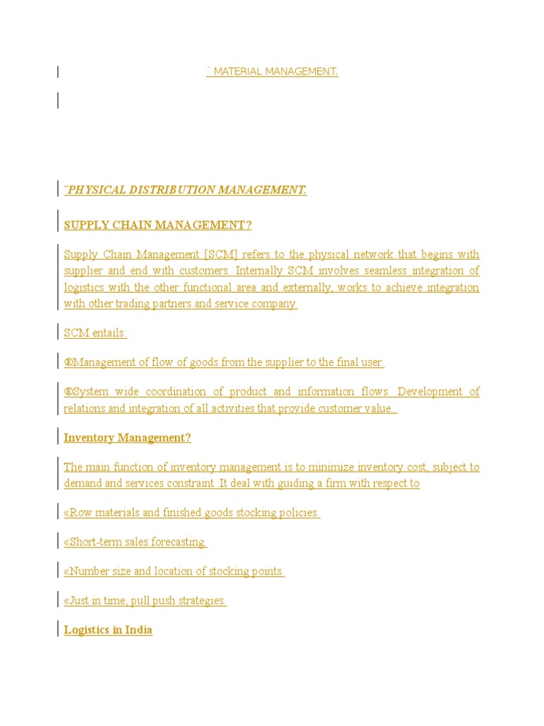 Material Management. | PDF | Supply Chain Management | Logistics