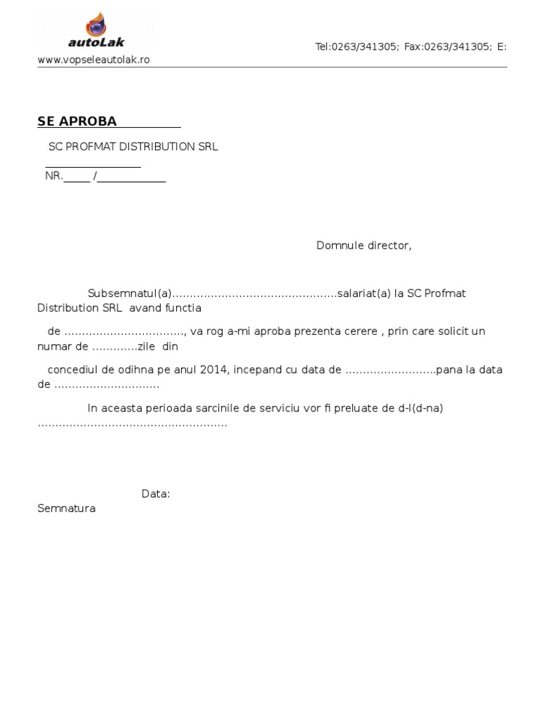 Cerere Concediu Angajați Profmat | PDF