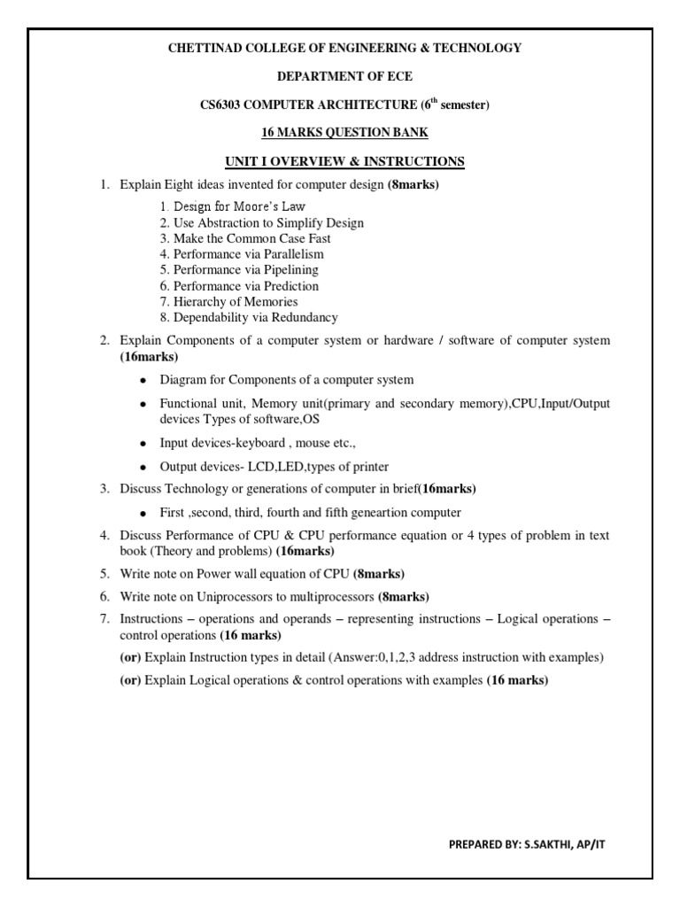 CCET ECE CS6303 16 MARKS QUESTION BANK | PDF | Central Processing Unit | Instruction Set