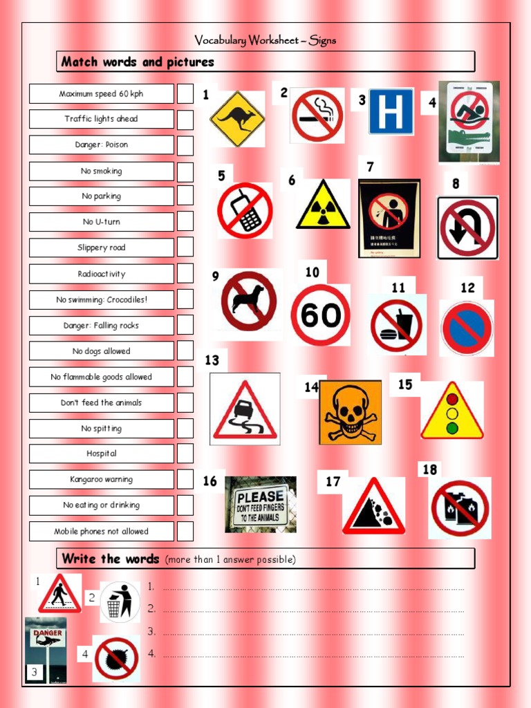 3807 Vocabulary Matching Worksheet Signs | PDF