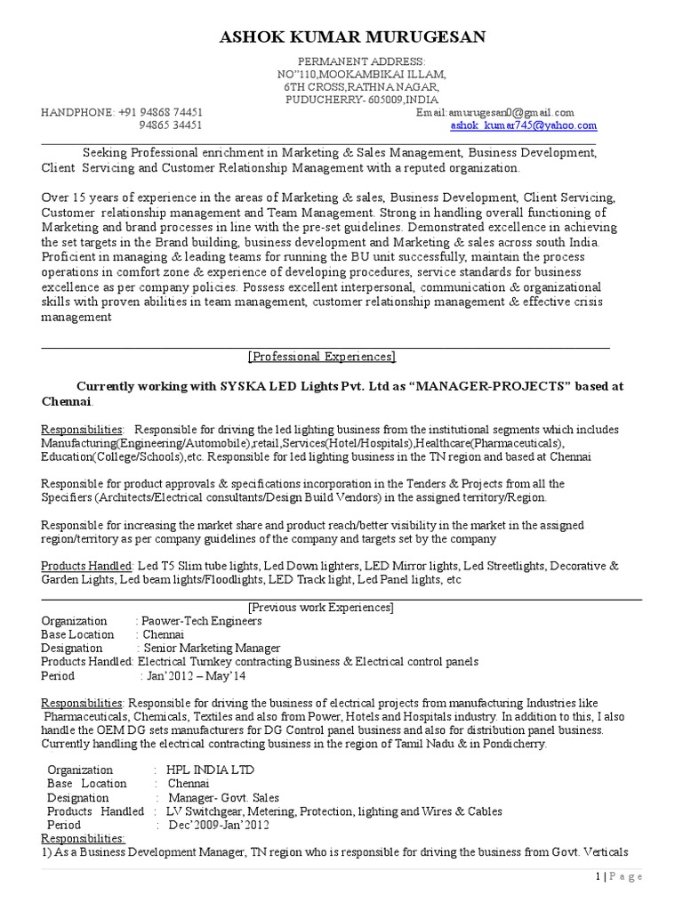 Ashok Kumar Murugesan: Currently Working With SYSKA LED Lights Pvt. LTD As "MANAGER-PROJECTS ...