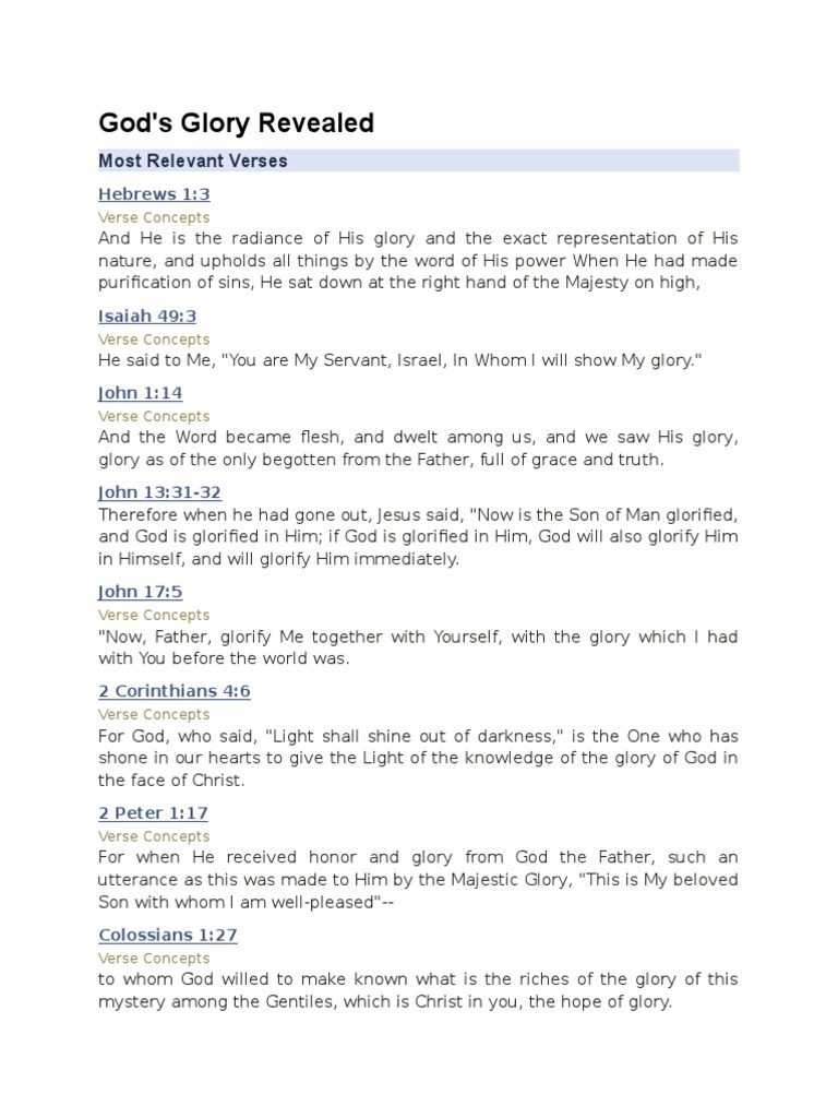 God's Glory Revealed: Most Relevant Verses | PDF | Glory (Religion) | Jesus