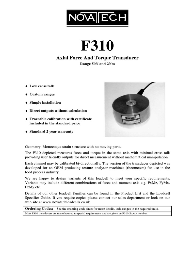 F310 Load and Torque Cell | PDF | Calibration | Structural Load