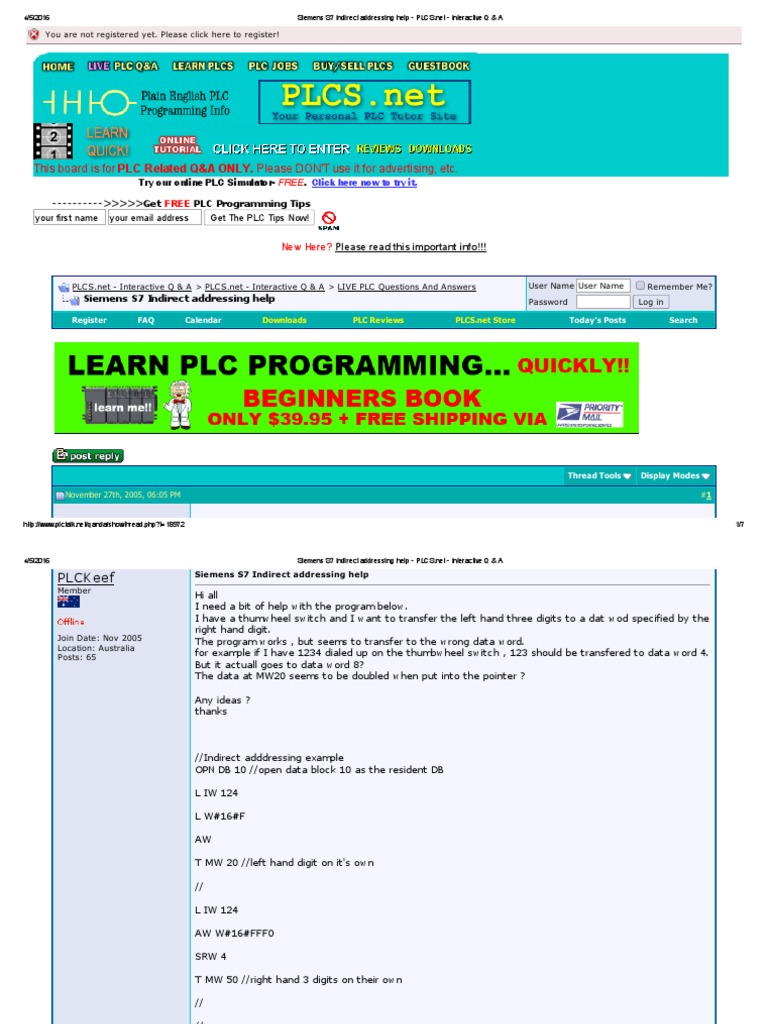 Siemens S7 Indirect Addressing Help Plcs Pdf Pointer Computer