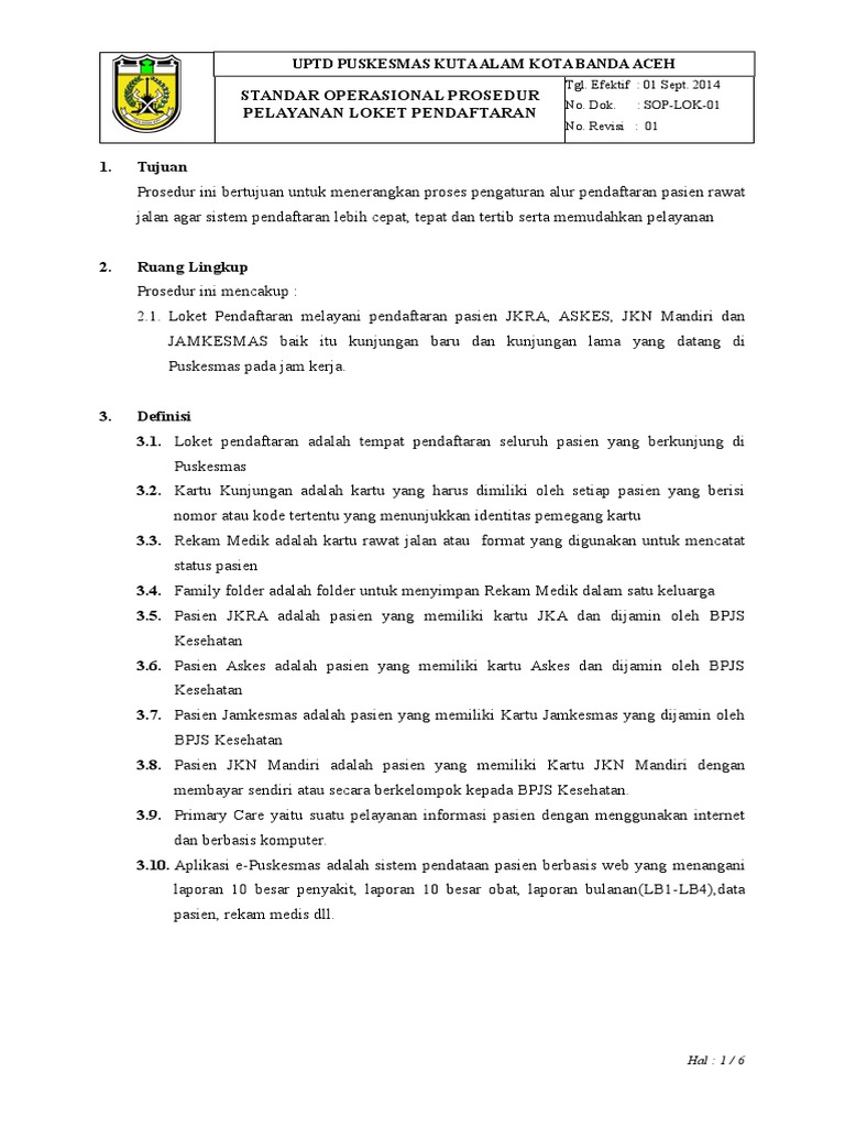 SOP-LOK-01. SOP Pelayanan Loket | PDF