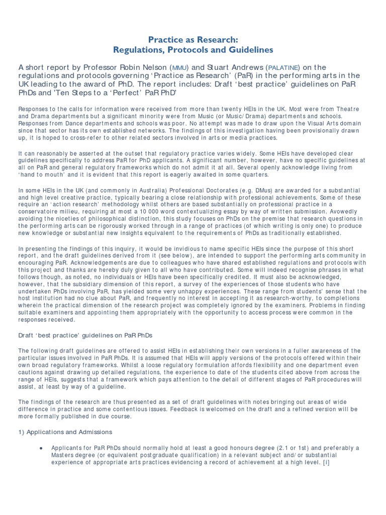 Guidelines for Practice as Research PhDs | PDF | Doctor Of Philosophy ...