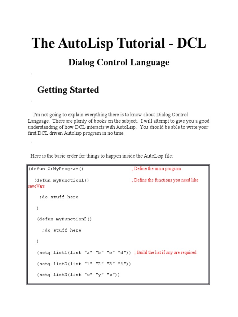 The AutoLisp Tutorial With DCL | PDF | Computer Programming | Software ...