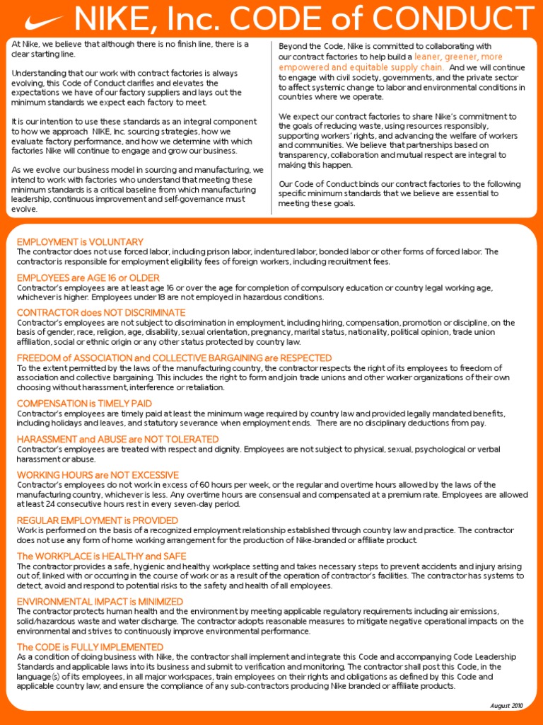 Nike Code of Conduct | PDF | Overtime | Harassment