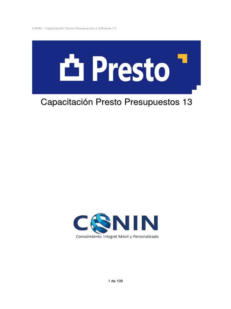Capacitación en Presto Presupuestos | PDF | Archivo de computadora | Ventana (informática)
