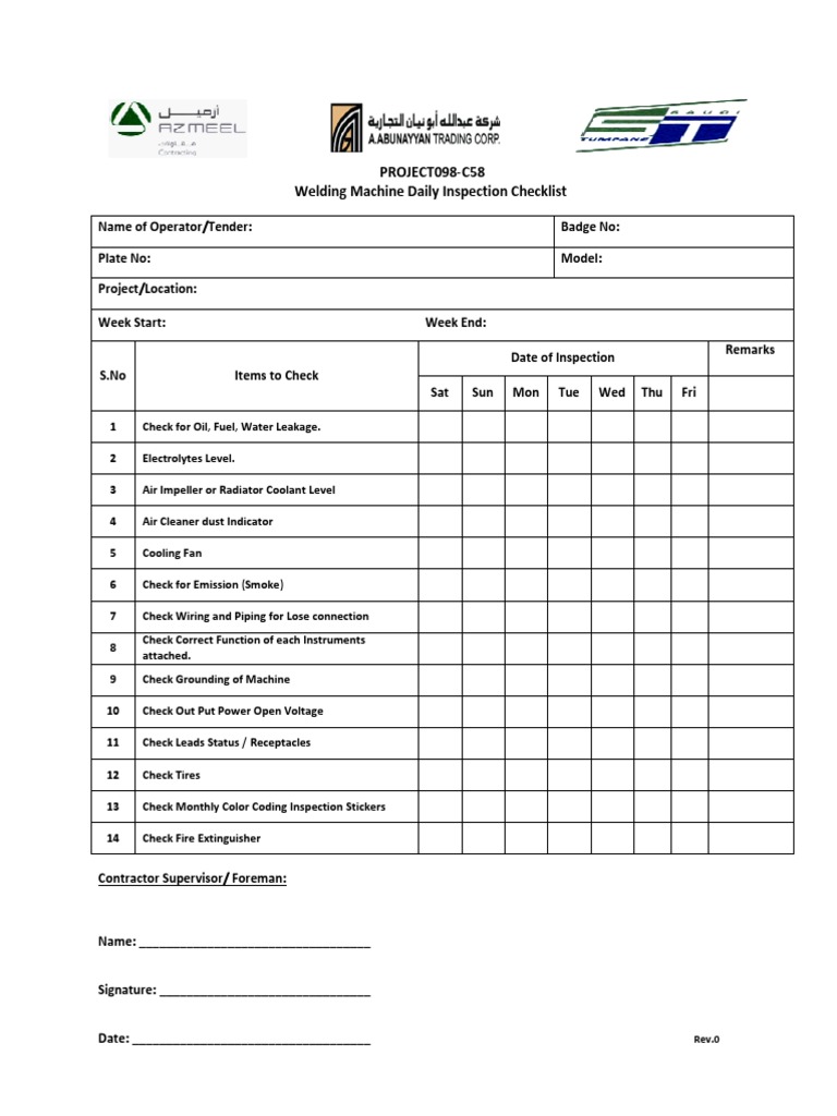 Checklist Welding Machine - SAMPLE | PDF | Business | Computers