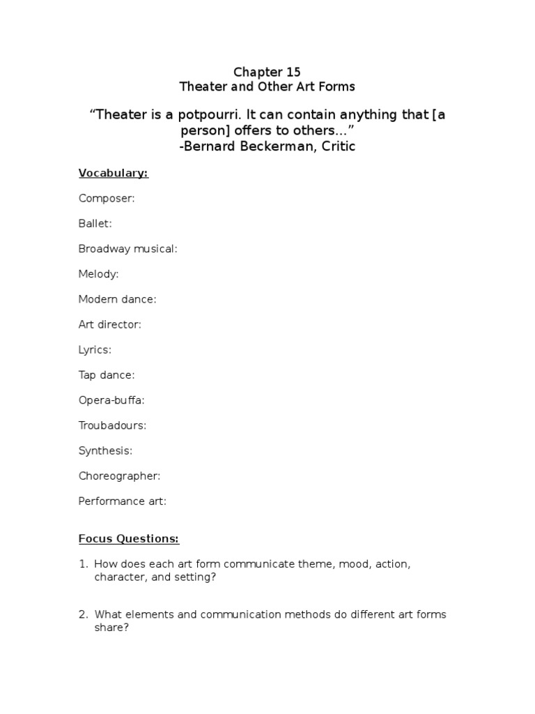 Exploring Theater and Art Forms | PDF | Concert Dance | Theatre