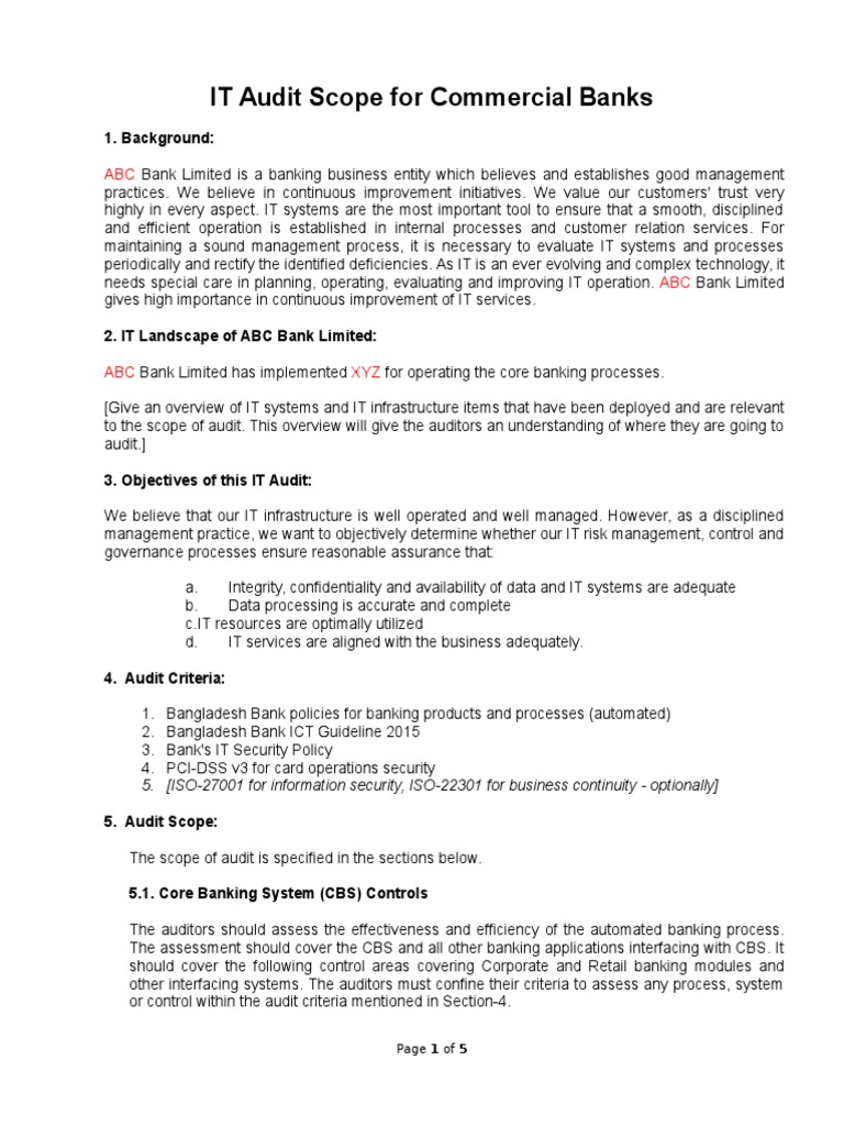 IT Audit Scope at Banks - General | PDF | Audit | Business Process