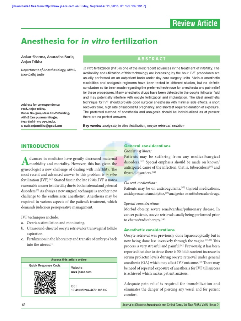Anesthesia For Ivf PDF | PDF | Anesthesia | In Vitro Fertilisation