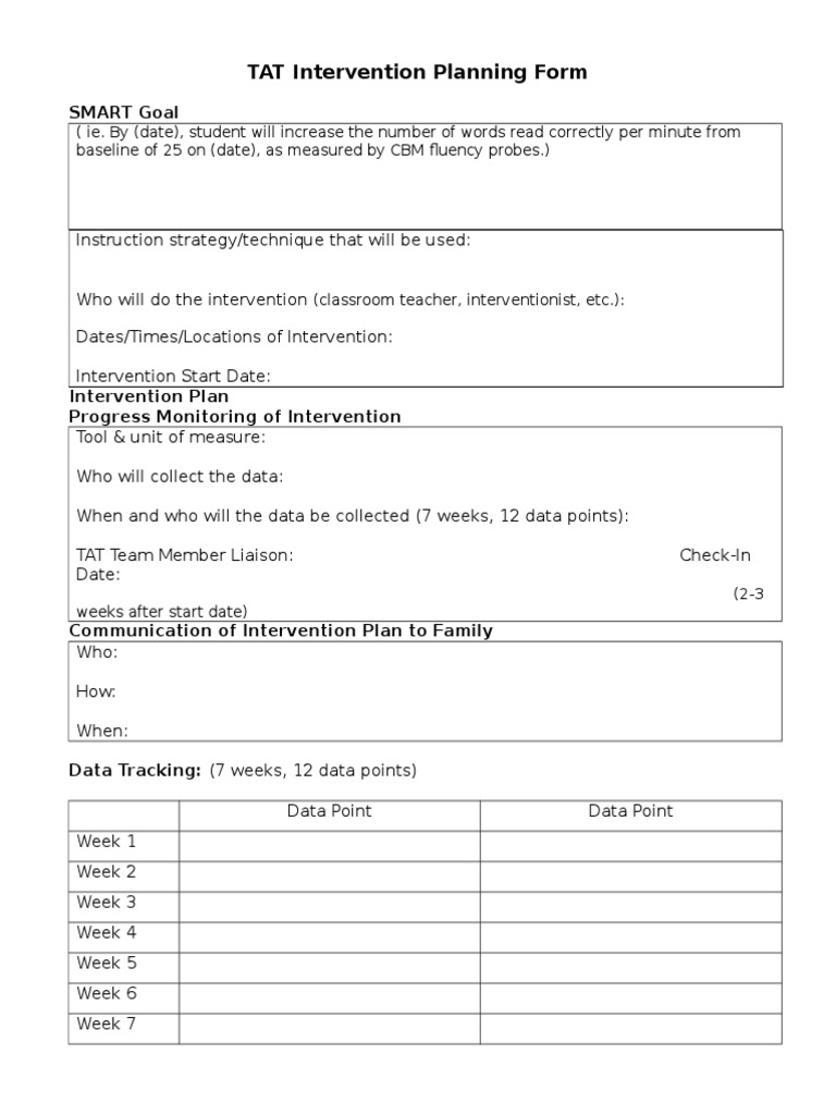 Tat Intervention Planning Form | PDF