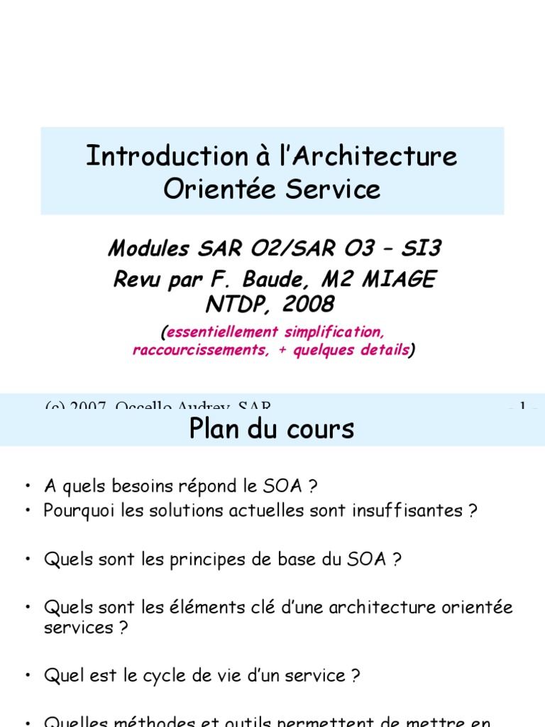 Cours SOA AO+FB | PDF | Architecture orientée services | Architecture de logiciel
