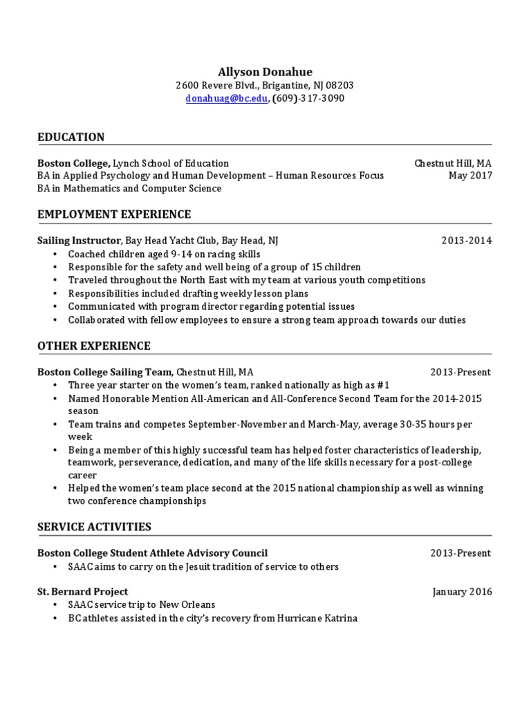 Allyson Donahue's Resume Overview | PDF | Career & Growth | Wellness