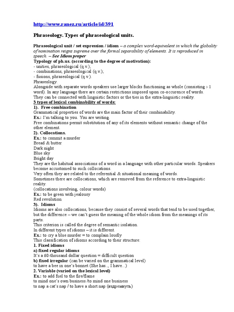 A Comprehensive Breakdown and Classification of Phraseological Units | PDF | Preposition And ...